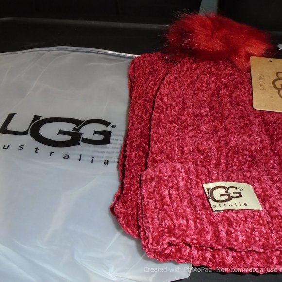 UGG | Accessories | Ugg Hat Scarf Set Womens Maroon New With Tags ...